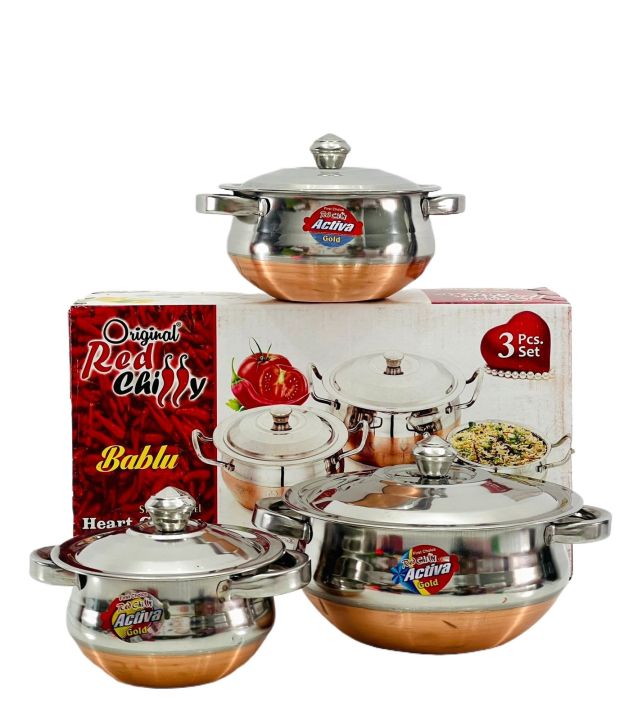 Round 3 Pieces Stainless Steel Handi Set, For Kitchen, Capacity: 850ml ...