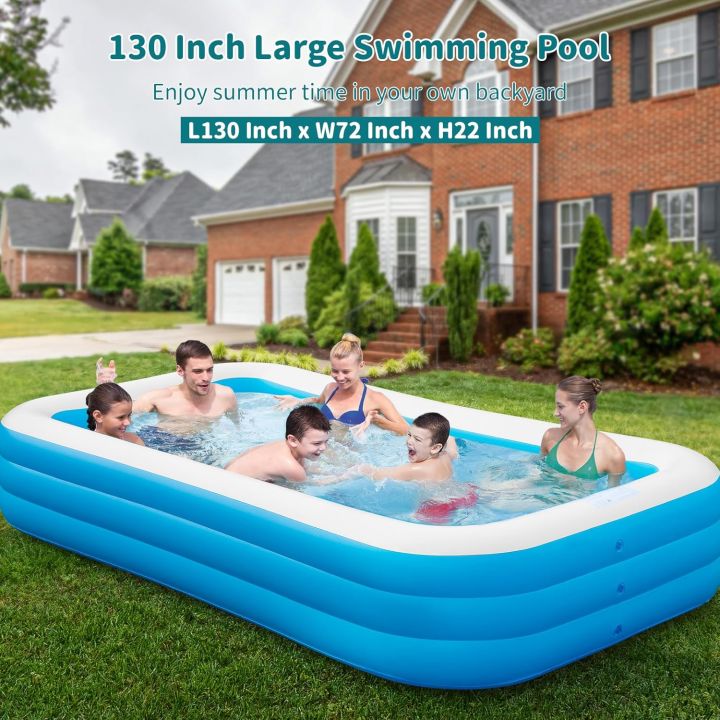 Inflatable Pool for Adults, 130"x72"x22" Extra Large Blow Up Pool with ...