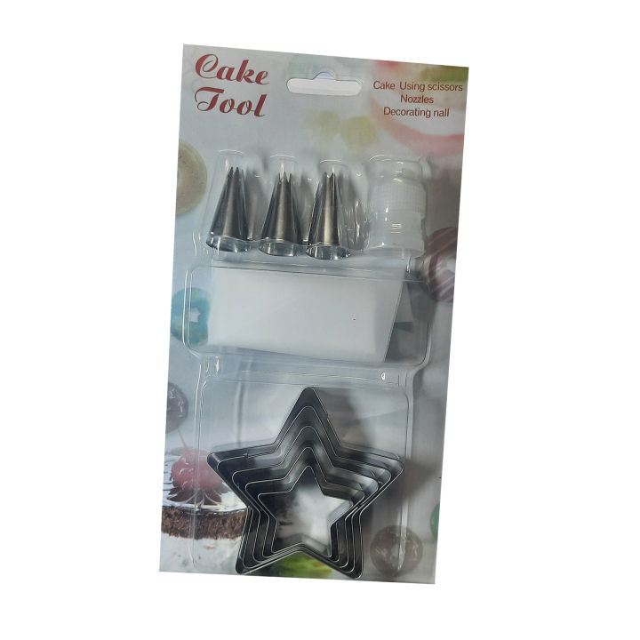 Set of 3 Pieces Nozzles, 5 Pieces Star Shape Fondant Cutter, 1 Piping ...
