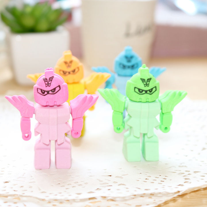 Korean Robot Eraser Cartoon Transformation Robot Rubber Eraser for Kids ...