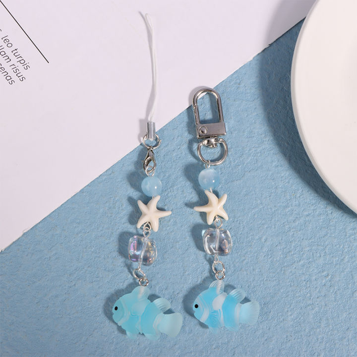 Y2K Blue Sea Fish Starfish Phone Charms Pendant Cute Bead Handmade ...