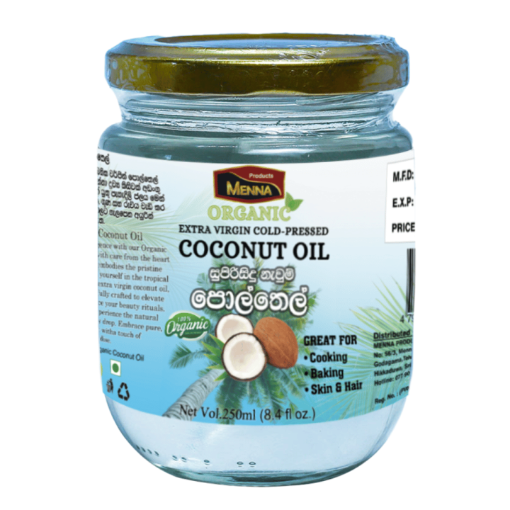 Menna Products Organic Extra Virgin Coconut Oil 250ml - Pure Ceylon ...