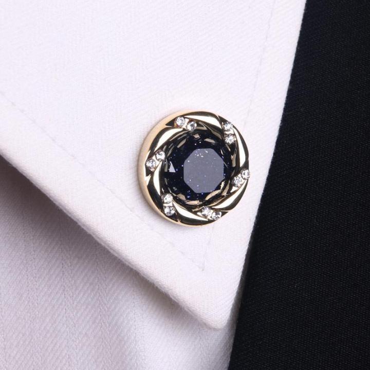 [Haven & Hammer] Vintage Gold Men's Brooch Deep Blue Round Artificial ...