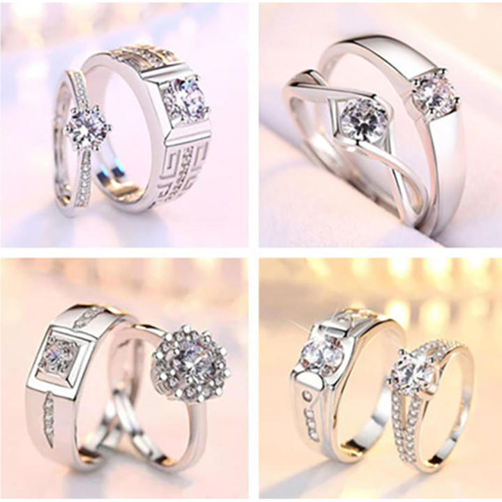 Square Diamond Zircon Pair Ring Simple Wedding Ring One Carat Platinum ...