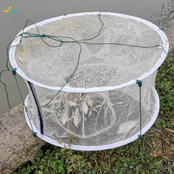 Folded Durable Convenient Portable Hand Casting Cage Fishing Net Holes ...