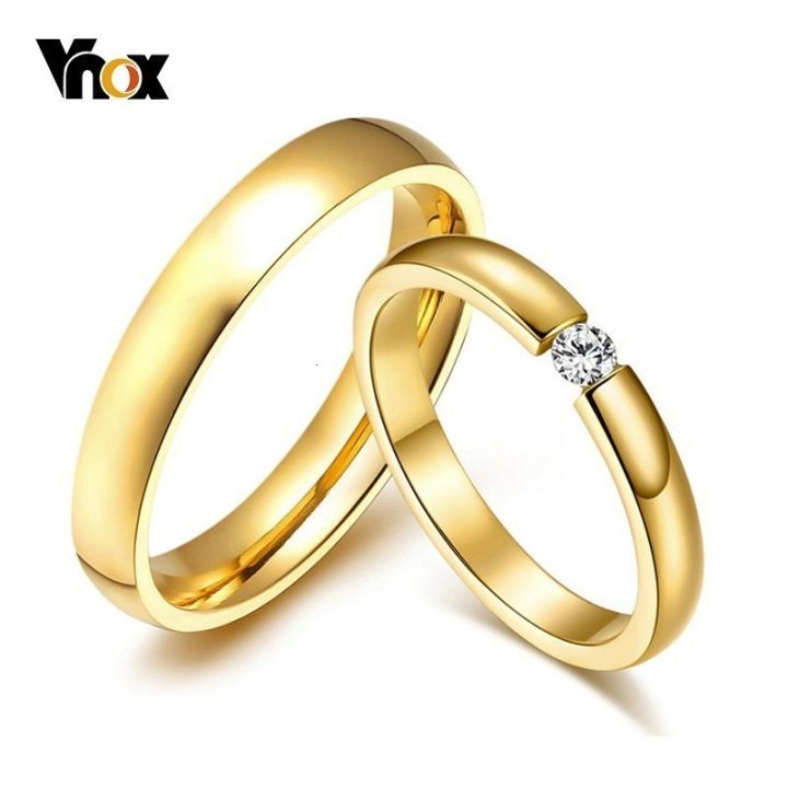 Vnox Simple Gold Color Stainless Steel Engagement Rings for Women Men ...