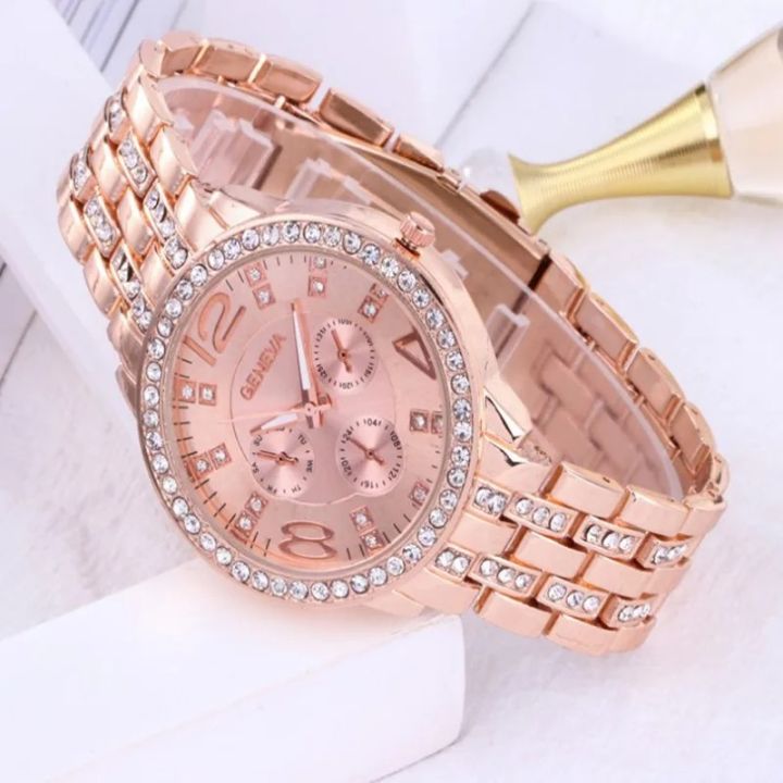 Geneva Ladies Watch - Luxury Fashion Quartz Watch with Crystal Accents ...