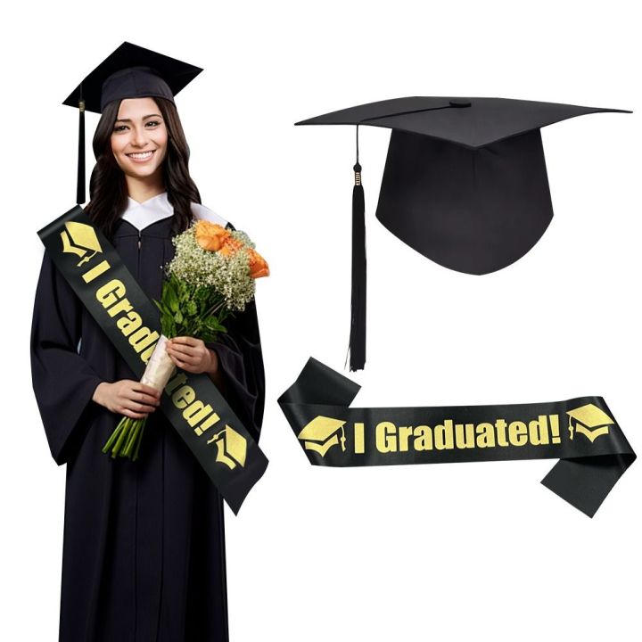 I Graduated "I Graduated!" Banner Graduation Hat Adjustable Black ...