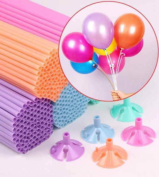 Gold Silver 10 Balloon Sticks With 10 Balloon Packet Balloon Stick ...