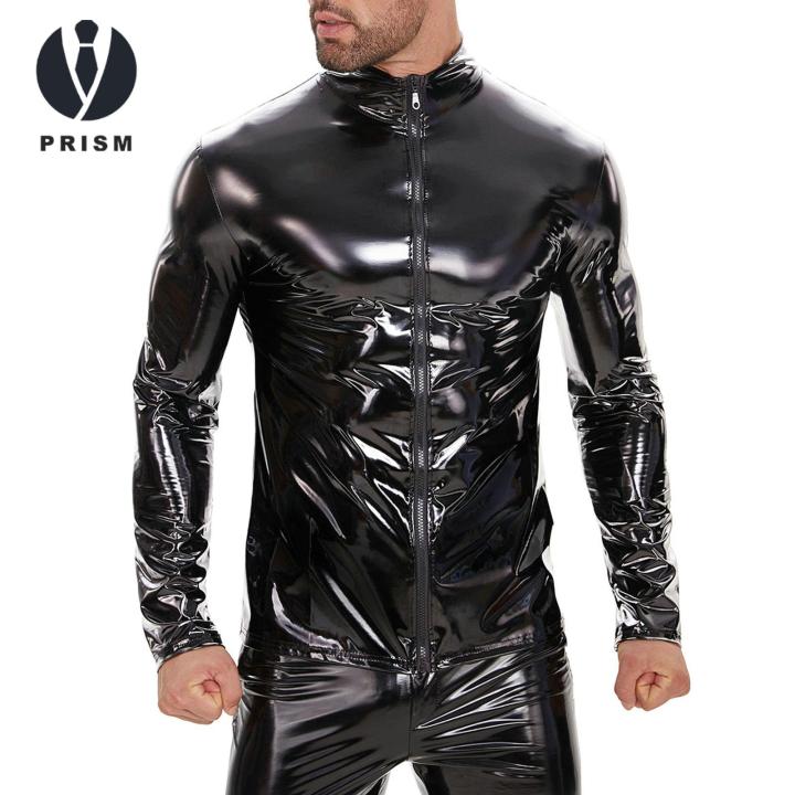 Prism Men High-gloss Faux Leather Jacket Men's Faux Leather Jacket with ...