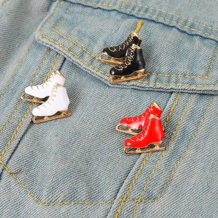Skates Enamel Pins Custom Black White Red Ice Skating Shoes Brooches ...