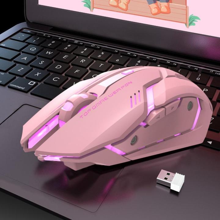 Gaming Mouse Rechargeable Pink USB Optical Computer Mice DPI RGB Silent ...
