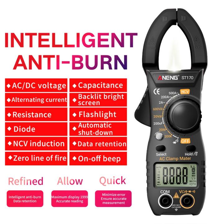 Handheld Clamp Meter Multimeter Digital Volt Current Tester LCD Screen ...