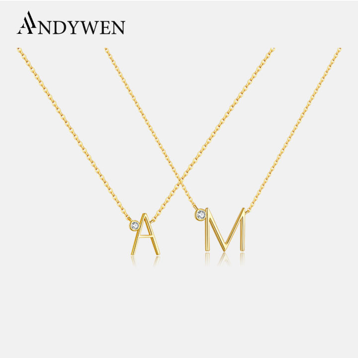 ANDYWEN 925 Sterling Silver Gold Leter A M Mini Sized Initial Necklace ...