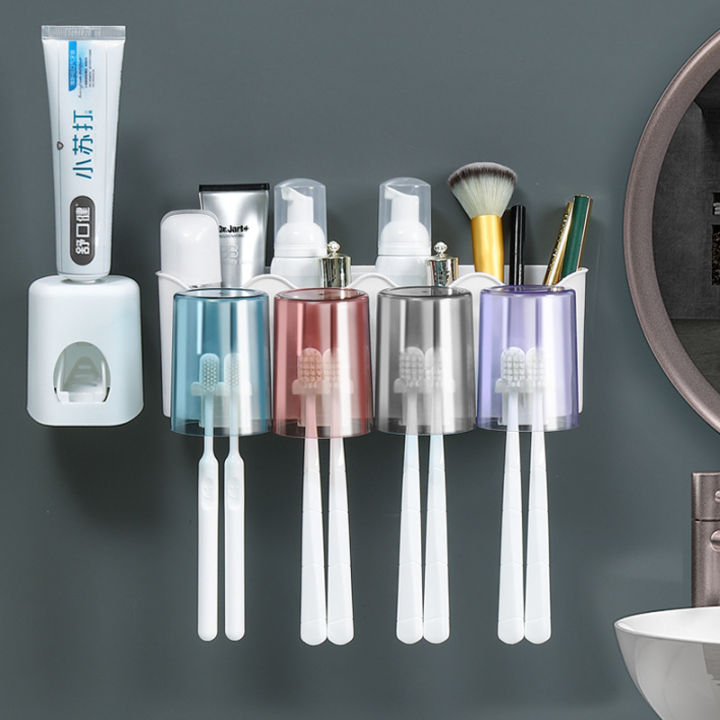 Toothbrush Rack Automatic Toothpaste Squeezer Cup Toothbrush Cup Wall ...