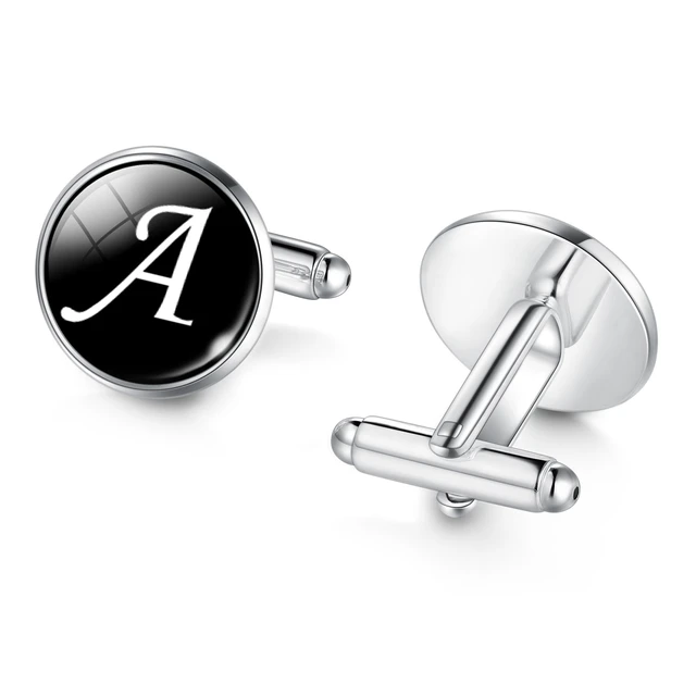 [ P ] Single Alphabet Cufflinks Silver AND Black Color Letter Cuff ...