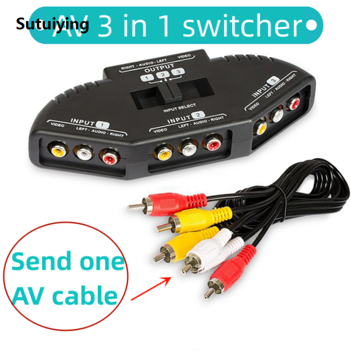 Sutuiying 1pc 3-Way Audio Video AV RCA Black Switch Selector Box ...