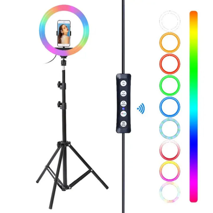 [Full Set] 10 Inch Beauty RGB Ring Light with 7 foot stainless steel ...