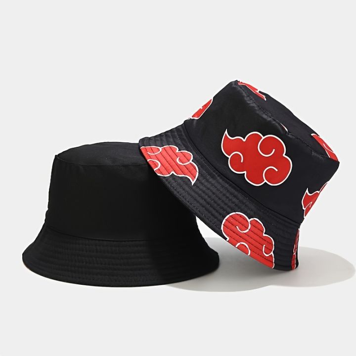 Japanese Anime Cartoon Red Cloud mbroidery Bucket Hat Cotton Akatsuki ...