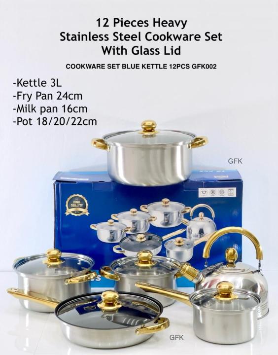 Stainless Steel 12 Pcs Cookware Set with Glass Lid | Daraz.lk