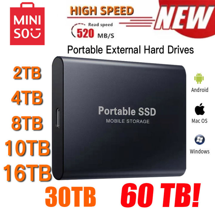 MINISO Portable SSD 16TB Mobile Solid State Drive 2TB High-Speed External Storage Decives Type-C ...