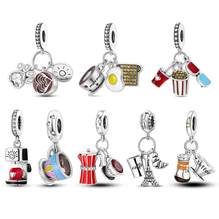Silver Plated Coffee Cups Mocha Pot Teacups Charms Beads Pendants Fit ...