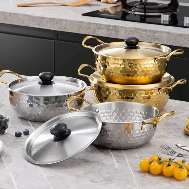 Cookware Hammer Pattern Ramen Pot Stainless Steel with Lid Soup Pot ...
