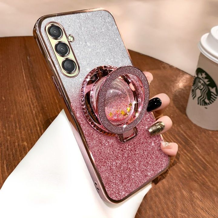 For Samsung Galaxy A15 4G A15 5G A25 A35 A55 Back Cover with Liquid Glitter Quicksand Stand ...