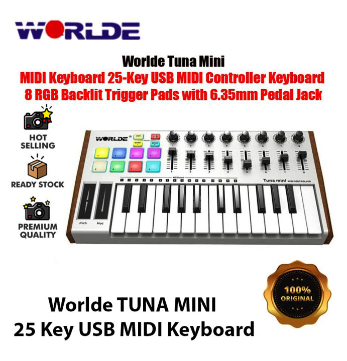 TUNAMINI 25 Keys USB MIDI Keyboard Controller 8 RGB Backlit DJ Pianos Trigger Colorful Pads ...