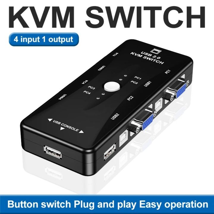 4 Port Vga Kvm Video Switch 1080p Usb2.0 Vga Splitter Mouse Keyboard ...