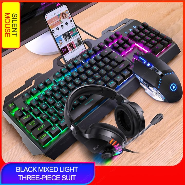 104 Keys Gaming Keyboard Mouse Headset Combos Mechanical Feel Game ...