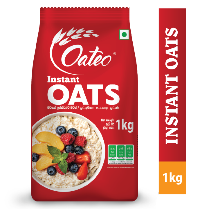 Oateo Instant Oats – 1Kg– 100% Wholegrain– Healthy Breakfast – Cooks in ...