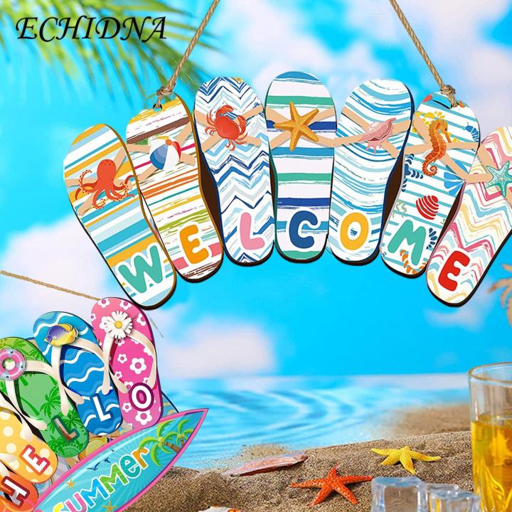ECHIDNA Hanging Sign Slippers Design Welcome Hello Flip Flop Wooden ...