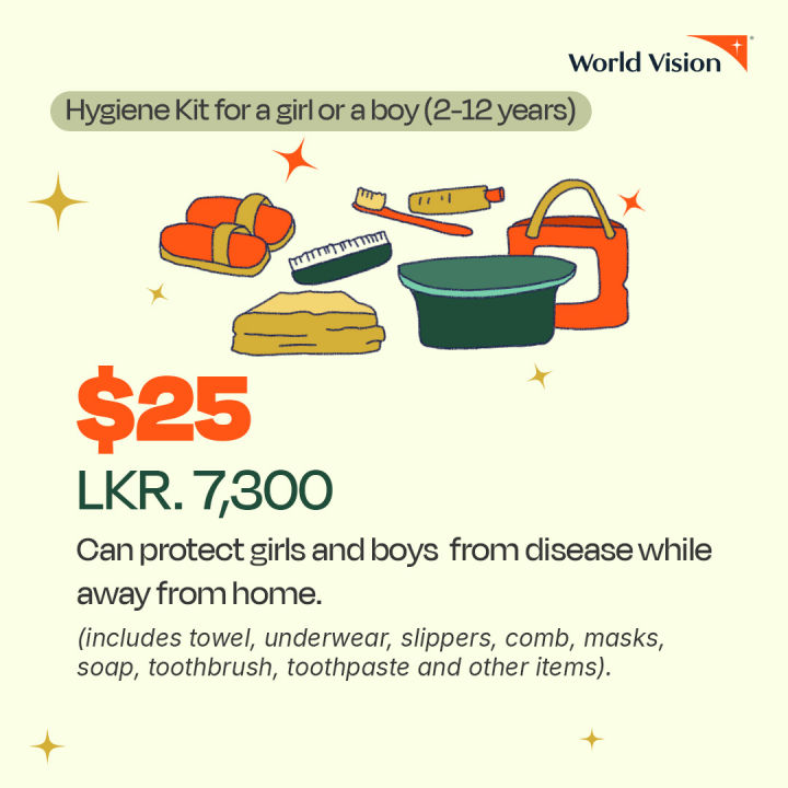 Hygiene Kit for a girl or a boy (2-12 years) affected by Cyclone Ditwah ...