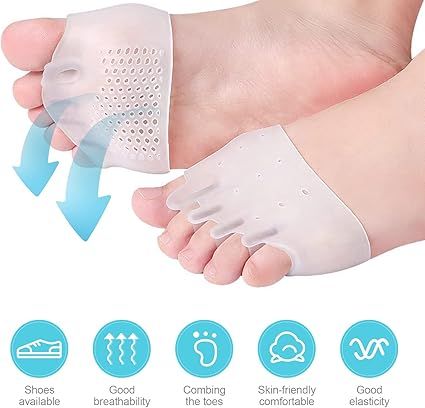 Gel Metatarsal Pads with Five-Hole Toe Separator, Soft Silicone ...