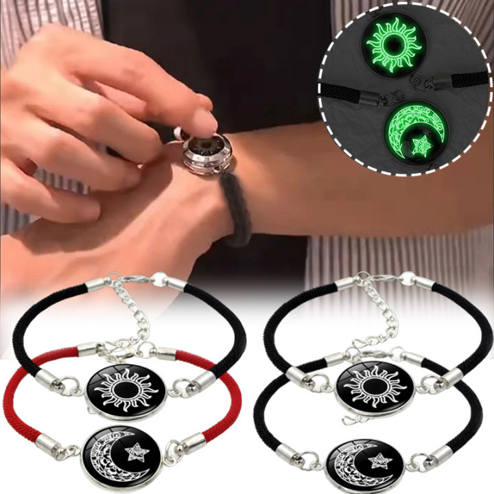 2pcs Luminous Sun Moon Braided Bracelets for Lovers Adjustable Couple ...