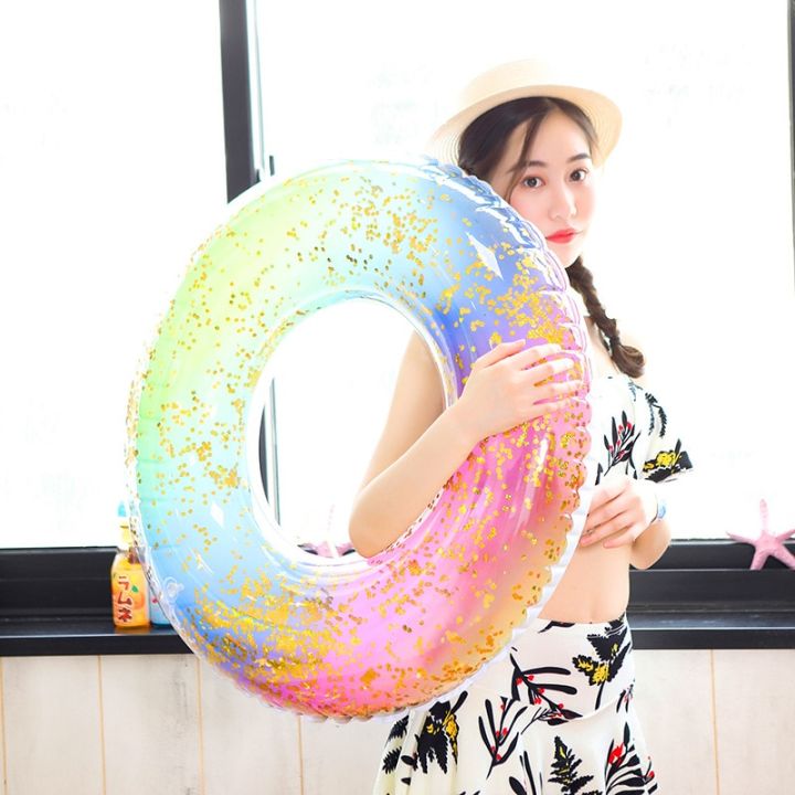 Colorful Gold Inflatable Donut Swimming Ring Pool Float Toy Circle ...