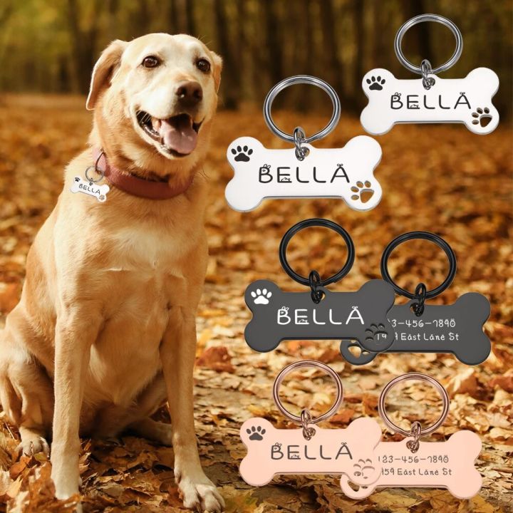 Custom Name Pet Dog ID Tags Mirror Bone Tags Engraving Name Kitten ...