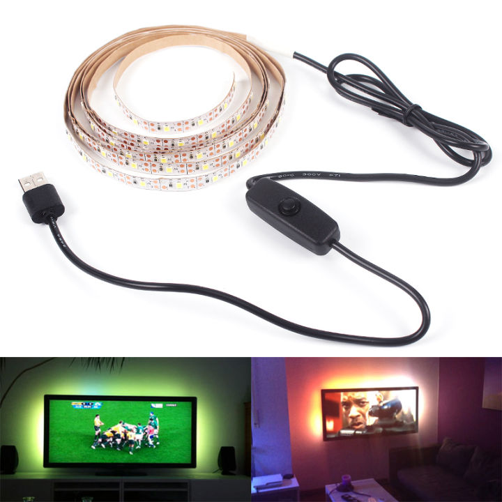 USB LED Strip Lights 2835 DC5V With Switch Flexible Lamp Tape Ribbon TV ...