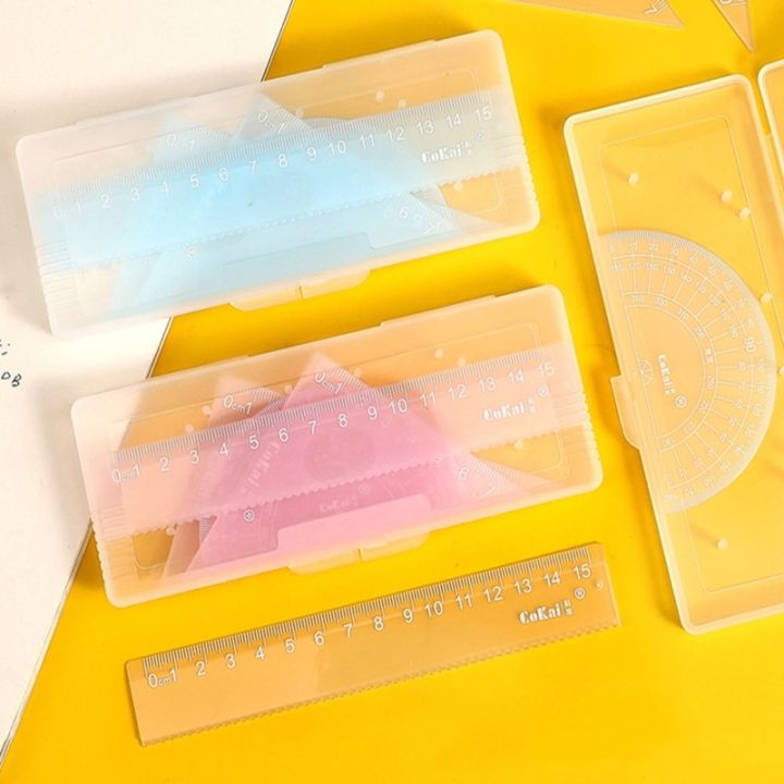4 Pcs Geometry Kit Plastic Protractor 2 Triangle Rulers 15cm Ruler for ...