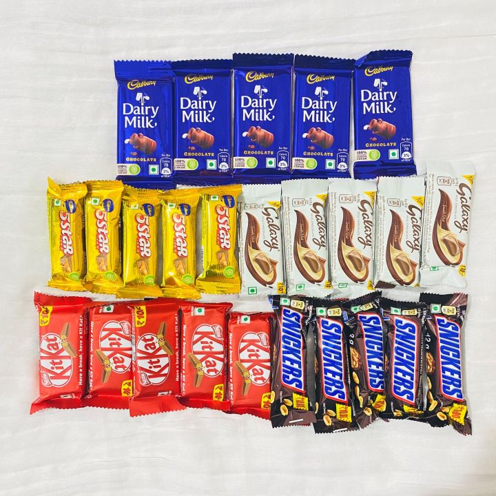 Cadbury 13.2g x 5 Galaxy 13g x 5 Kitkat 13g x 5 Snickers 13 x 5 Five ...