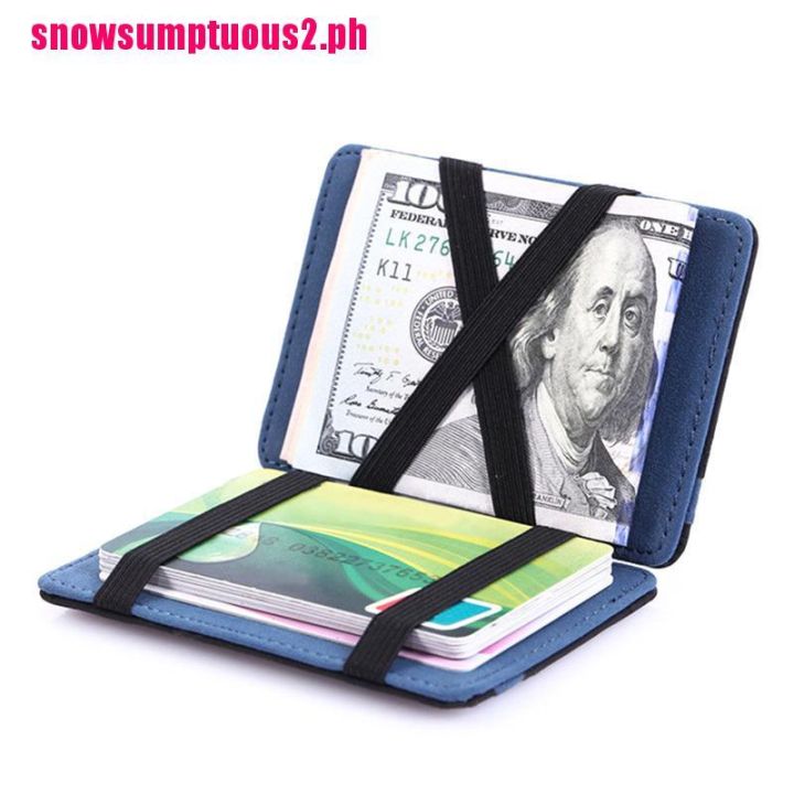 [Nice*PH]Men's Leather Magic Wallet Money Clips Elastic Band Small Cash ...