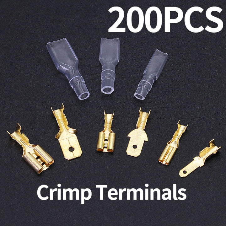 200pcs/50pairs Female Male Spade Terminals Sleeve Wire Wrap Connector ...