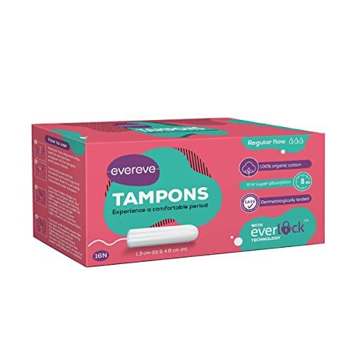 Evereve Tampons, 100% Organic Cotton, For Regular Menstrual flow, 16 ...