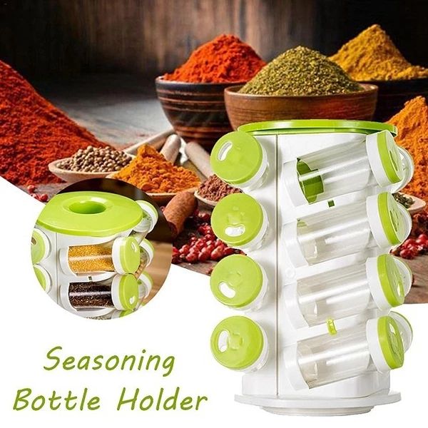 16-Jar Revolving Green Spice Rack Masala Box Condiment Set | Daraz.lk