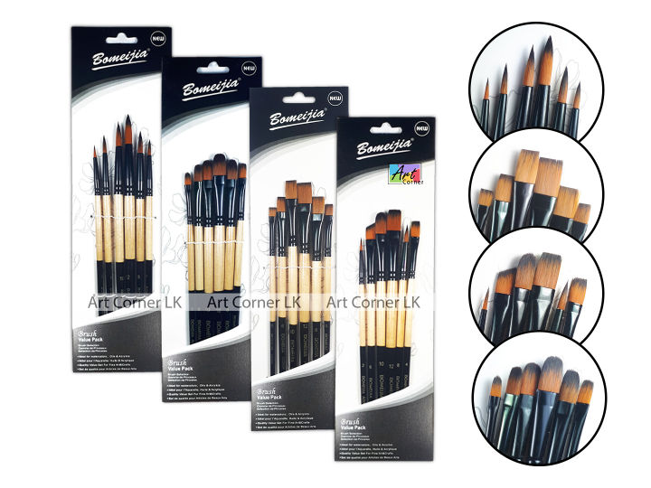 Bomeijia Artist Paint Brush Pinsel 6 Pcs Set Value Pack (Round/Flat ...