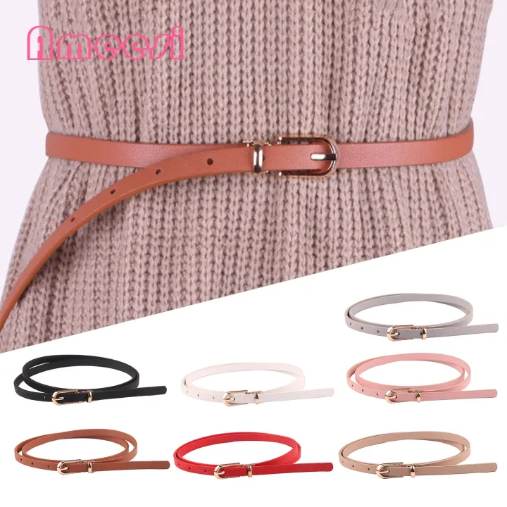 Dress Belt Fitted Faux Leather Buckle Closure Skinny Waist Belt | Daraz.lk