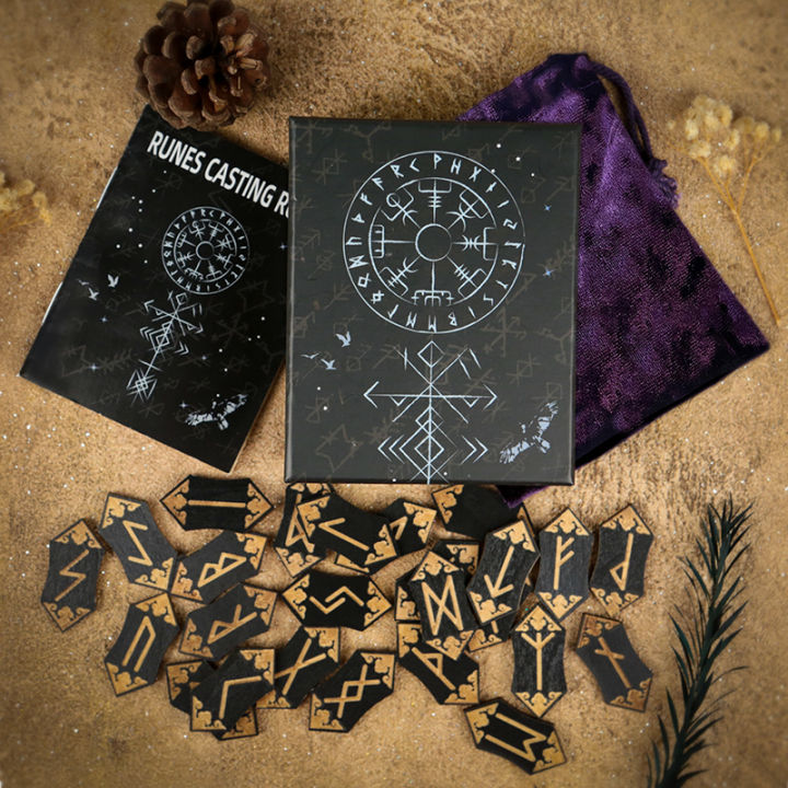 Rune Set 25Pcs Wooden Viking Rune Set Engraved Energy Stone Runas for ...