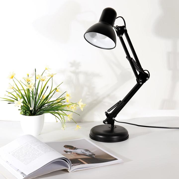 Black Metal Arm Clamp Joint Swing Flexible Arm Folding Study Lamp ...