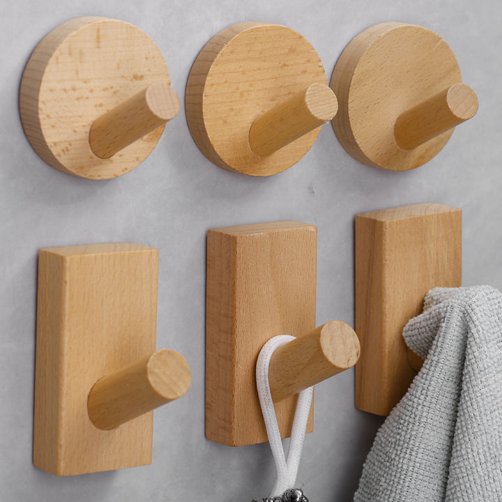 1/2Pcs Non Perforated Wooden Hooks Nordic Style Clothes Hats Hooks ...